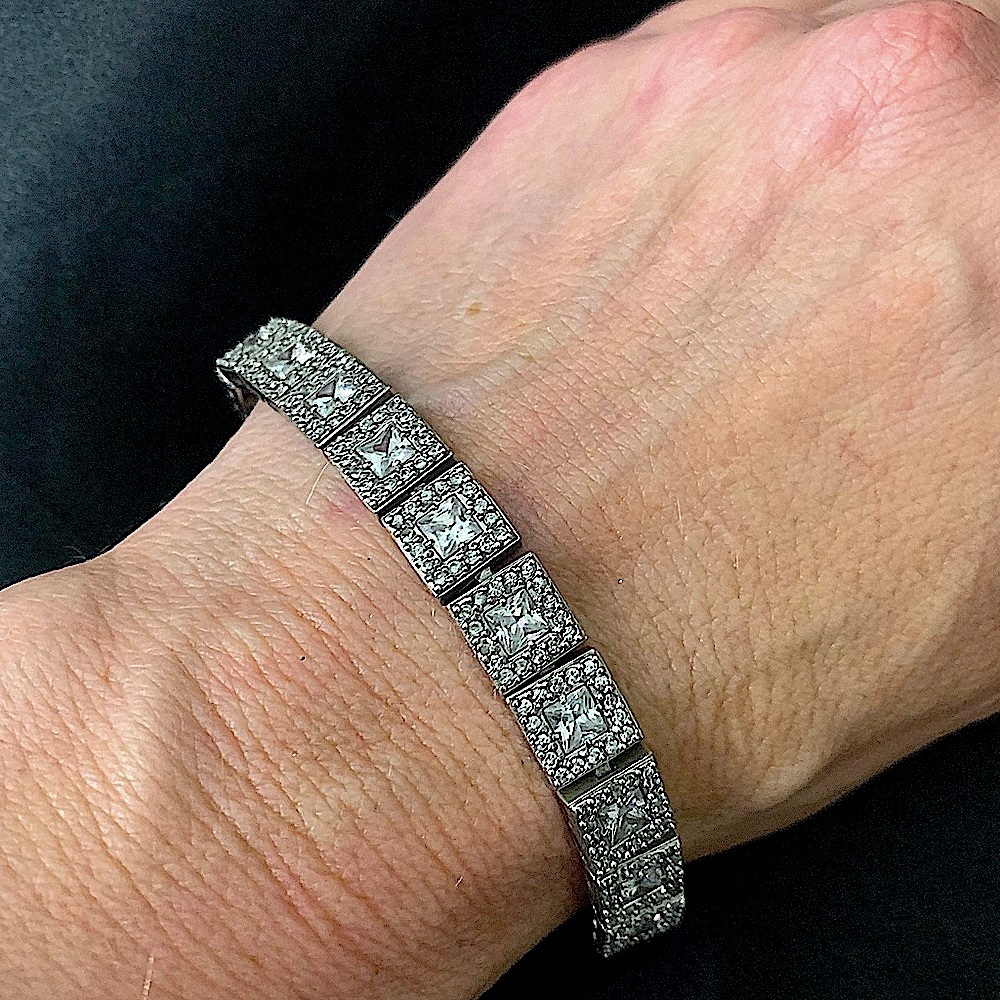 Sterling Silver Rhinestone Bracelet - Gem